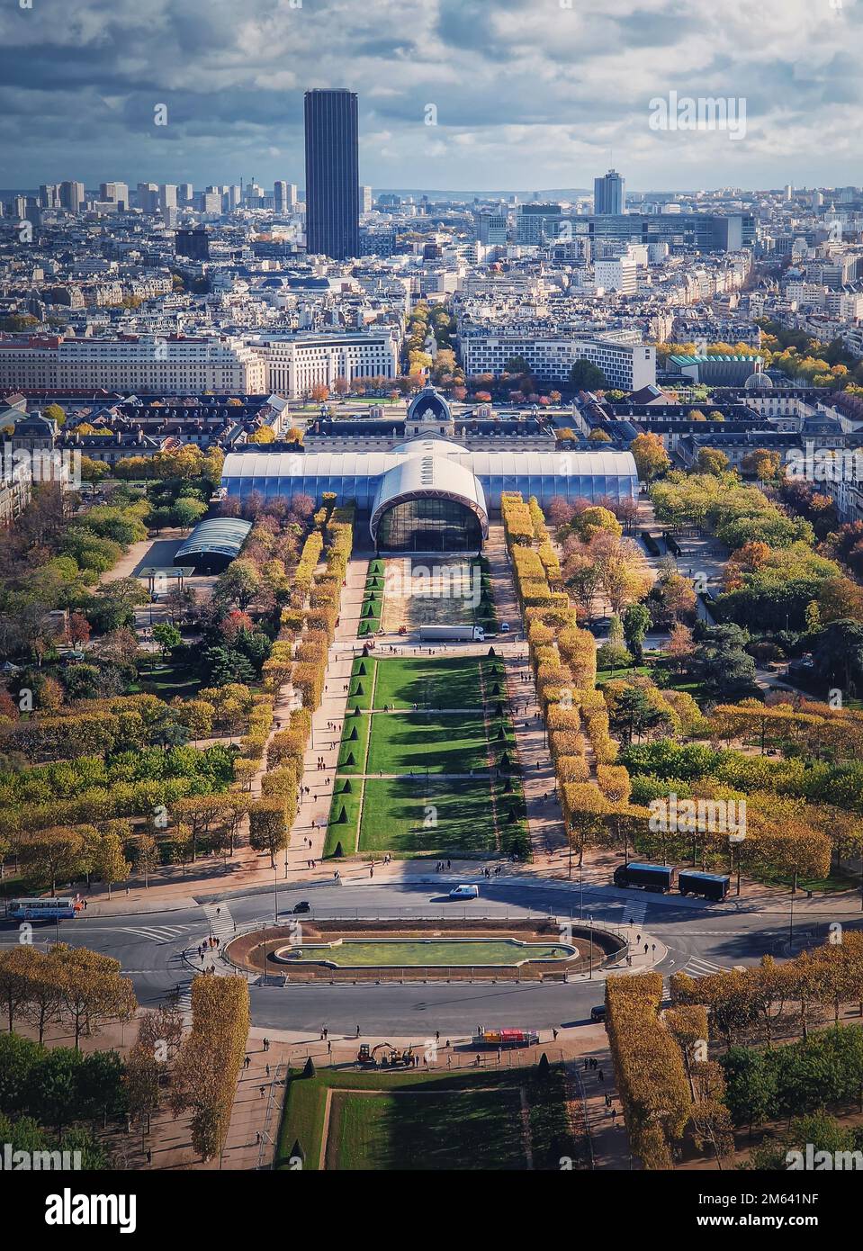 Scenery view to the Paris city from the Eiffel tower height, vertical ...
