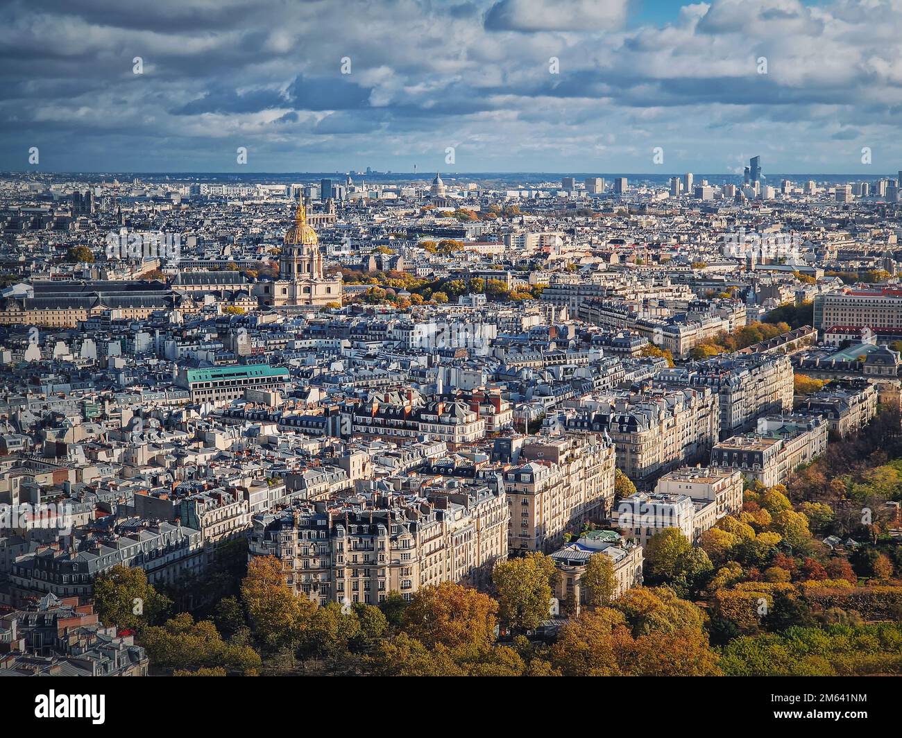 Sightseeing aerial view over the Paris city, France. Les Invalides ...