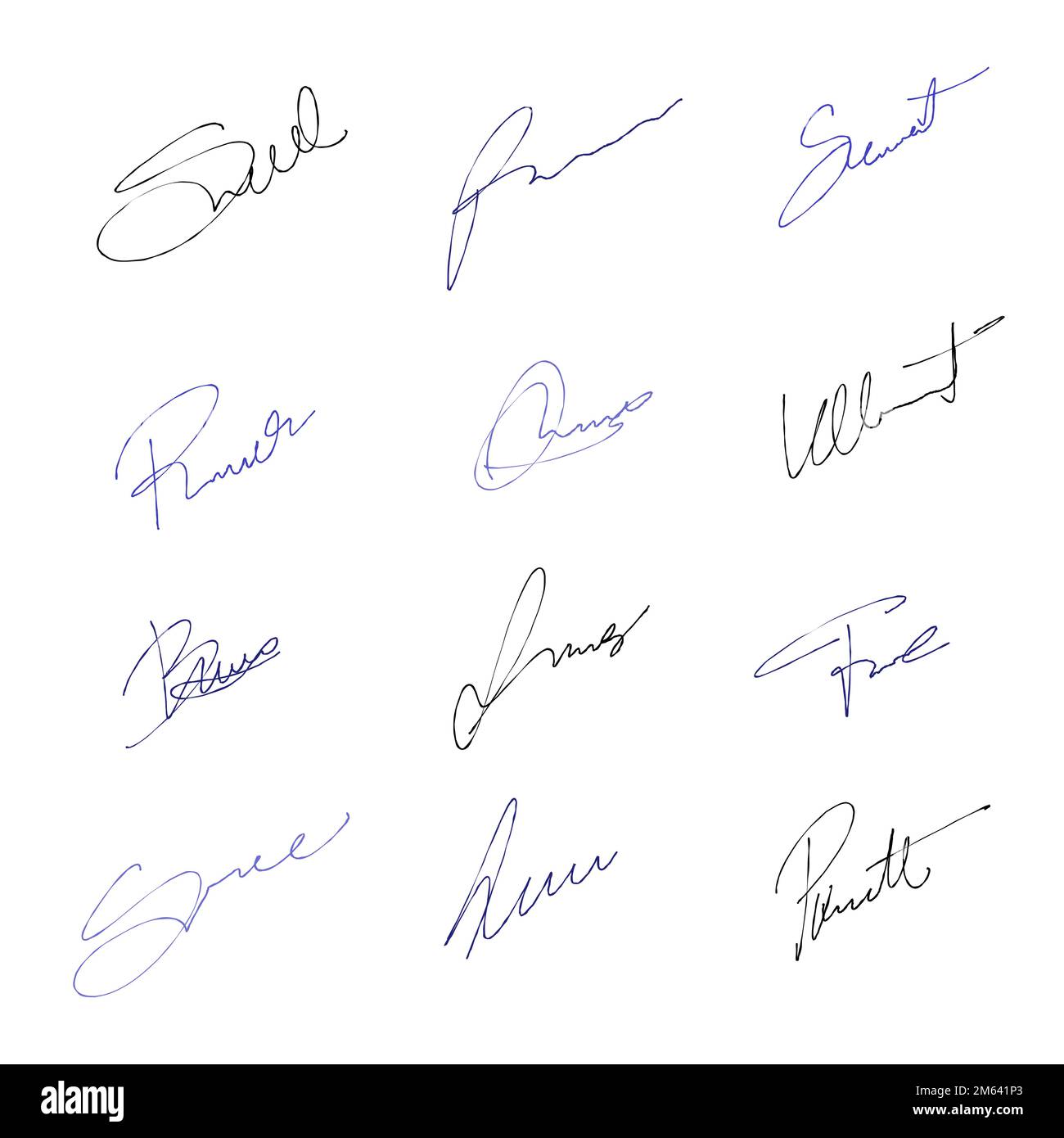 Handwriting business signature set. Vector pack with isolated imaginary ...