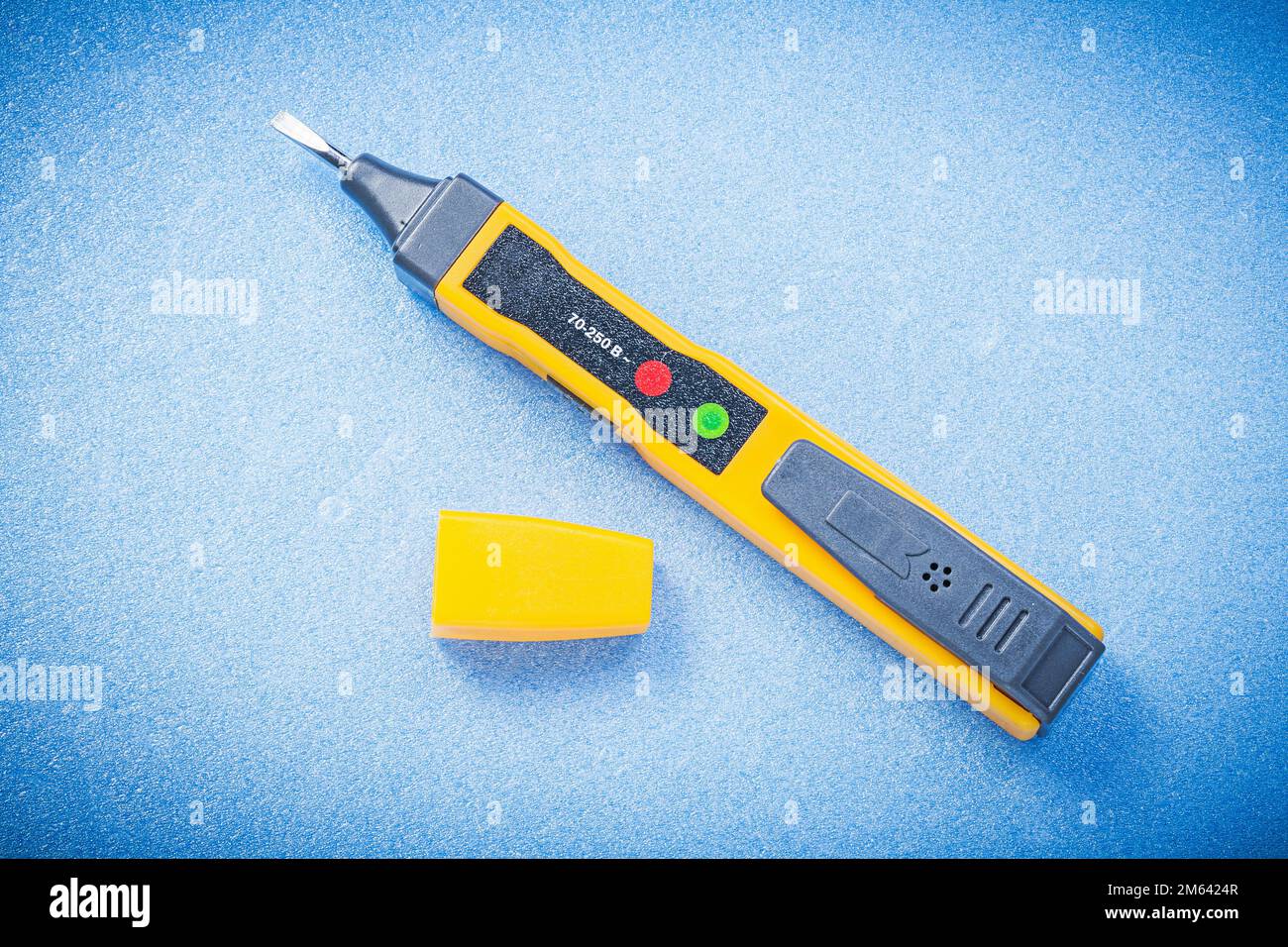 Electrical tester detector on blue background electricity concept Stock ...