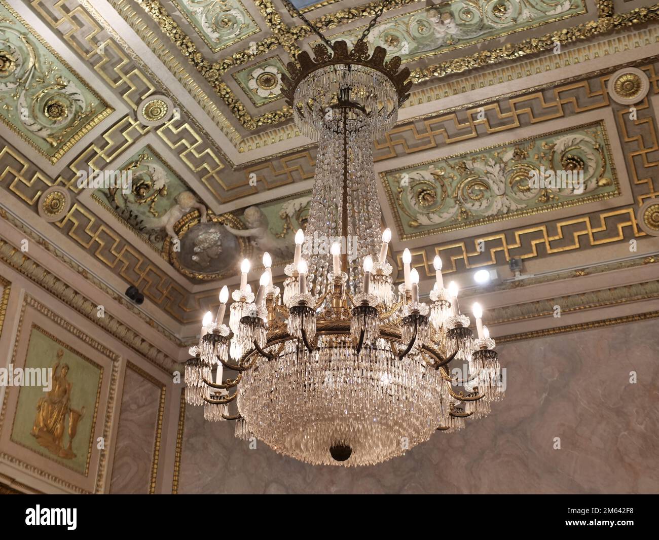 Chandelier in the Italian galleries in Piazza della Scala Milan, Italy ...
