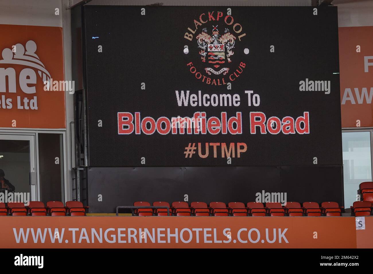 Blackpool, UK. 02nd Jan, 2023. Welcome to Bloomfield Road sign on the ...