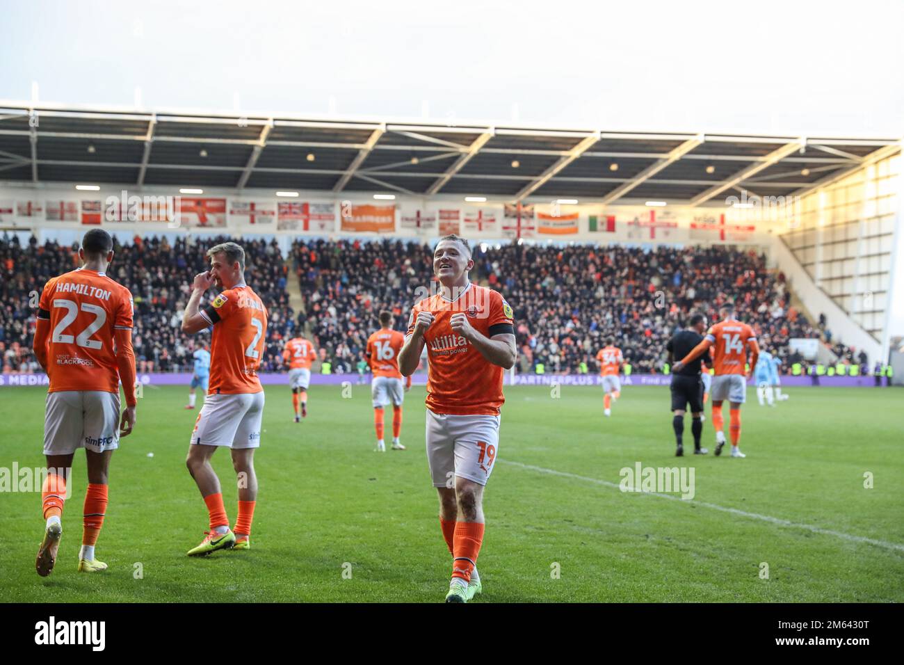 Shayne Lavery #19 of Blackpool celebrates his goal to make it 1-0 ...