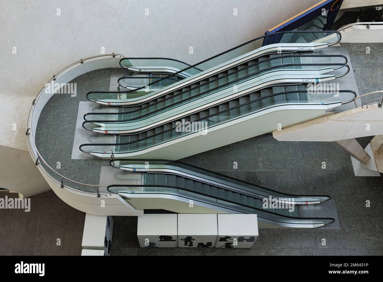 view from above of Escalators inside Public Building Stock Photo - Alamy