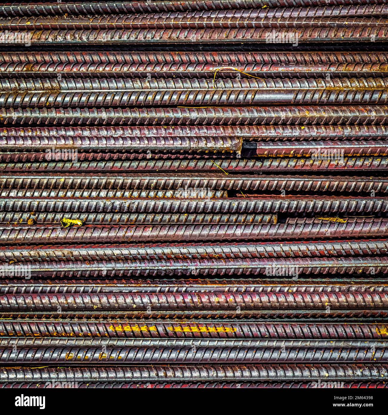 Pile of construction metal reinforcement at a construction site close ...