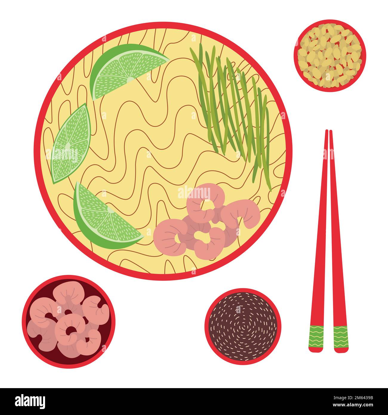 Stir fried noodles, top view Stock Vector Images - Alamy