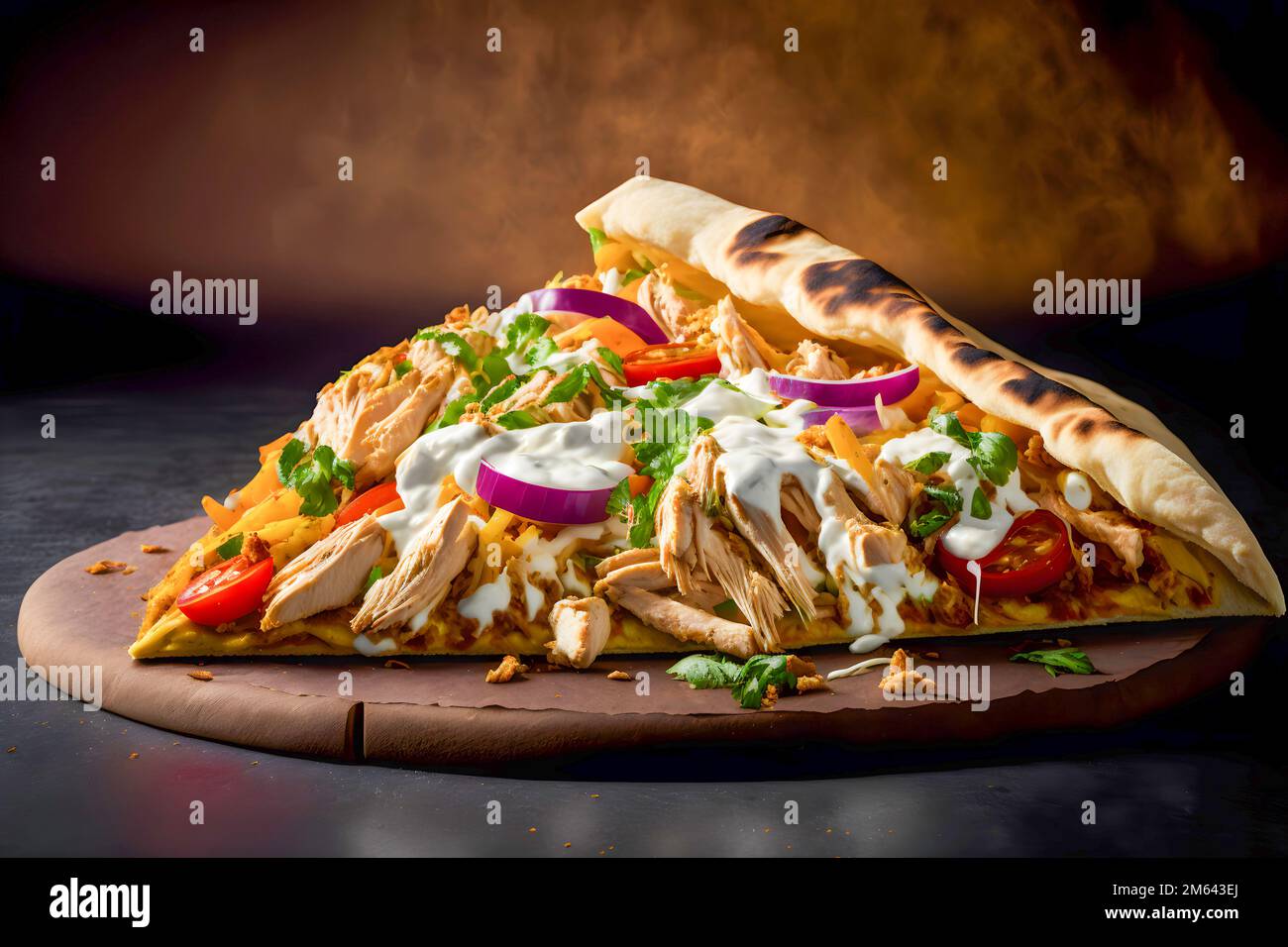 Pita Pizza with Spiced Chicken Shawarma and Toppings street food ...