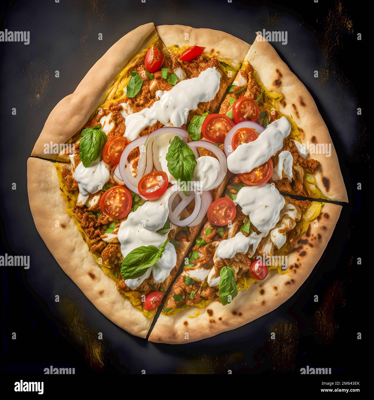 Pita Pizza with Spiced Chicken Shawarma and Toppings street food ...