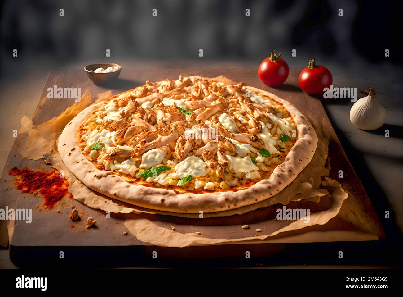Pita Pizza with Spiced Chicken Shawarma and Toppings street food ...