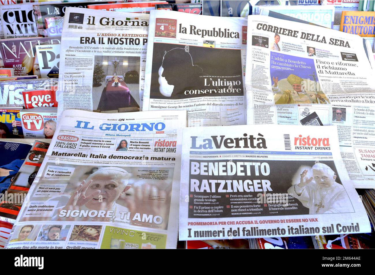 Milan, Italy. 02nd Jan, 2023. Milan, Italian newspapers with the news ...
