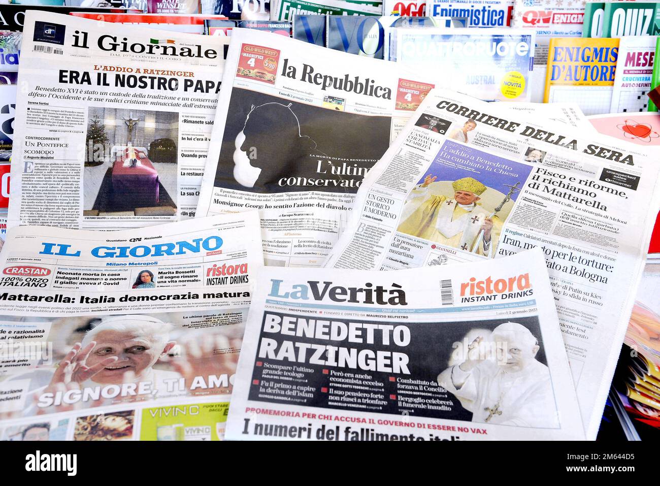 Milan, Italy. 02nd Jan, 2023. Milan, Italian newspapers with the news ...