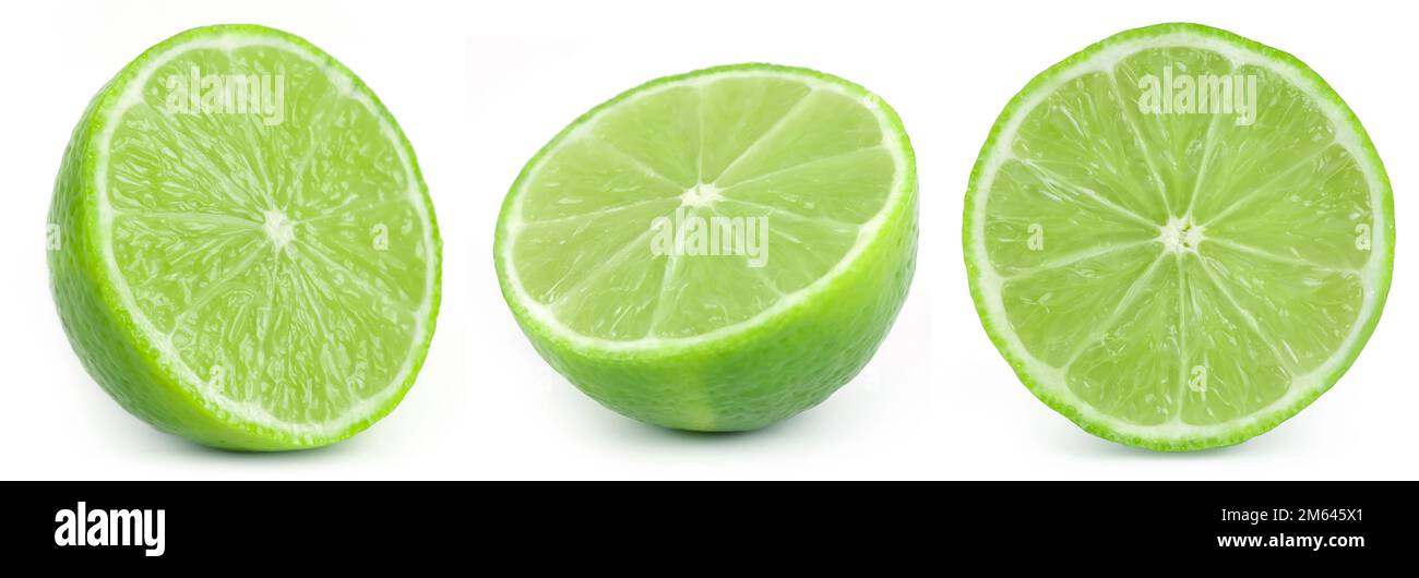 Half of lime citrus fruit isolated on white background. Collection ...