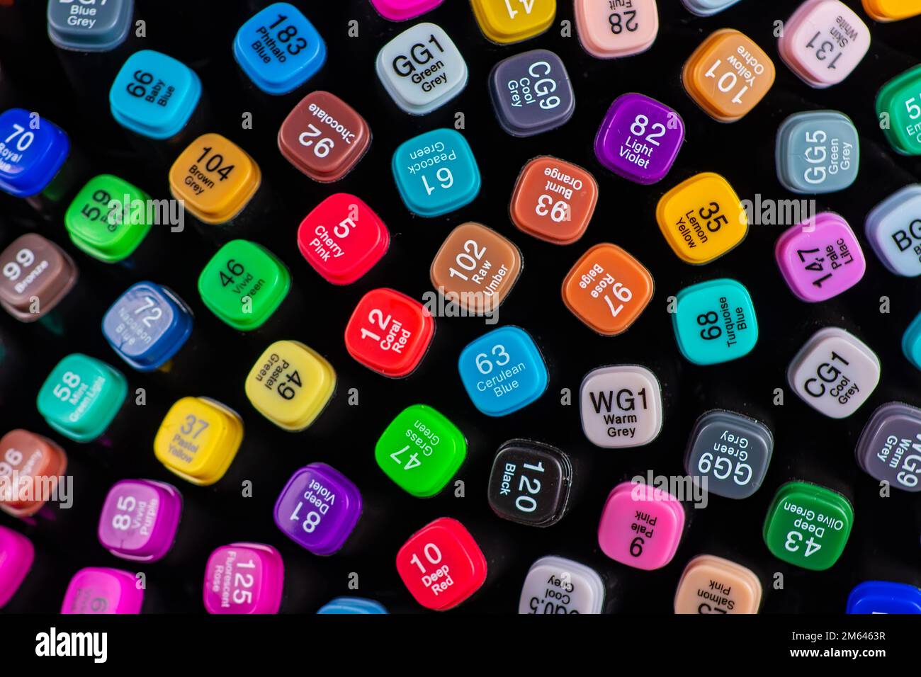 Colored marker caps with signed color number Stock Photo - Alamy