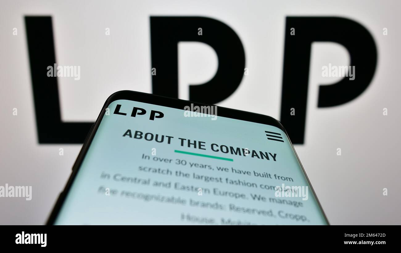 Mobile phone with webpage of Polish clothing retail company LPP S.A. on ...