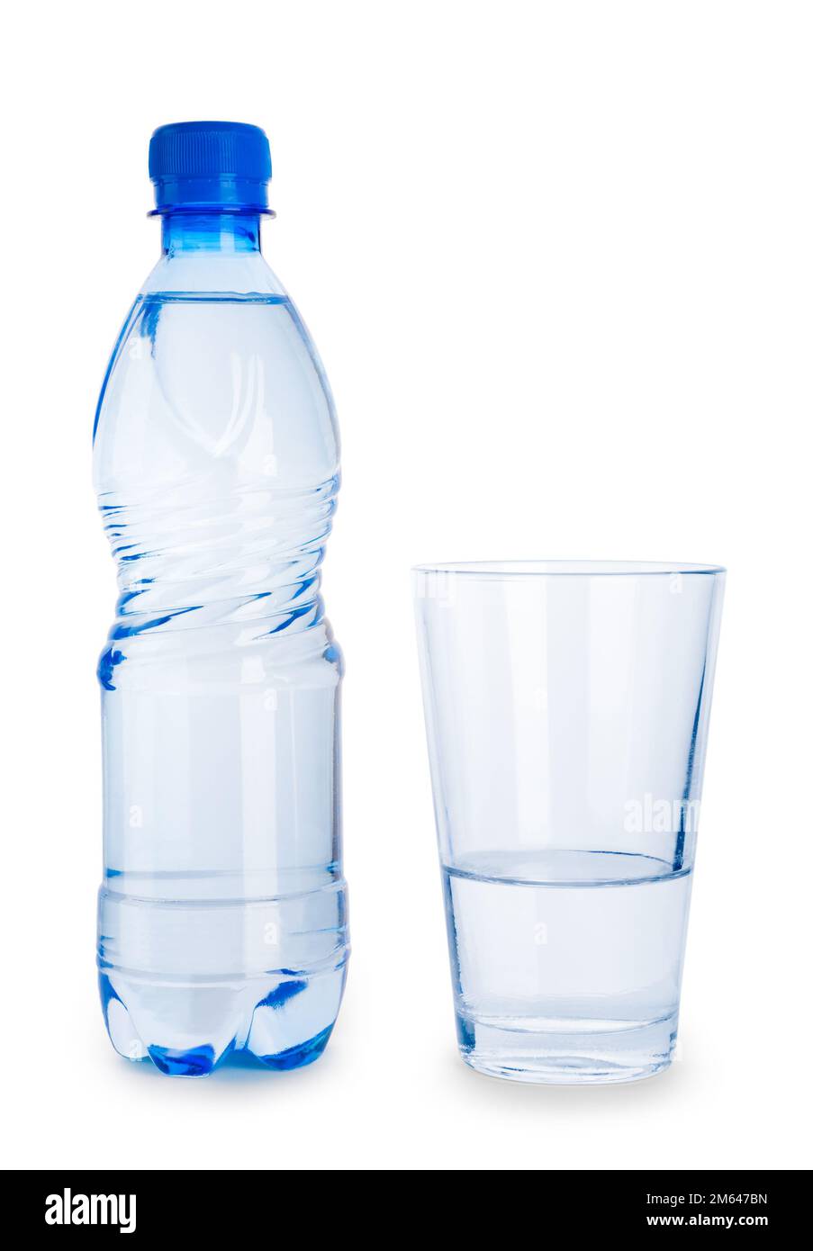 small blue bottle and glass with water isolated Stock Photo - Alamy