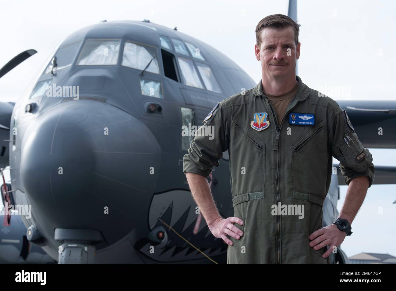U.S. Air Force Col. Russell “Bones” Cook, 23rd Wing commander, stands ...