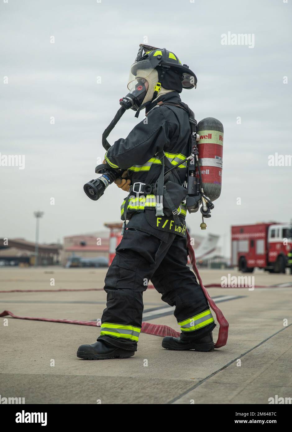 A firefighter assigned to the U.S. Army Garrison Humphreys Fire ...