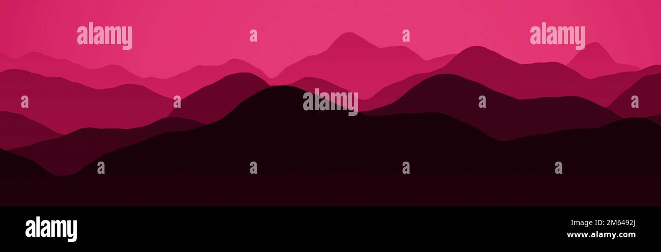 beautiful red wide angle of hills slopes in clouds digital drawn ...