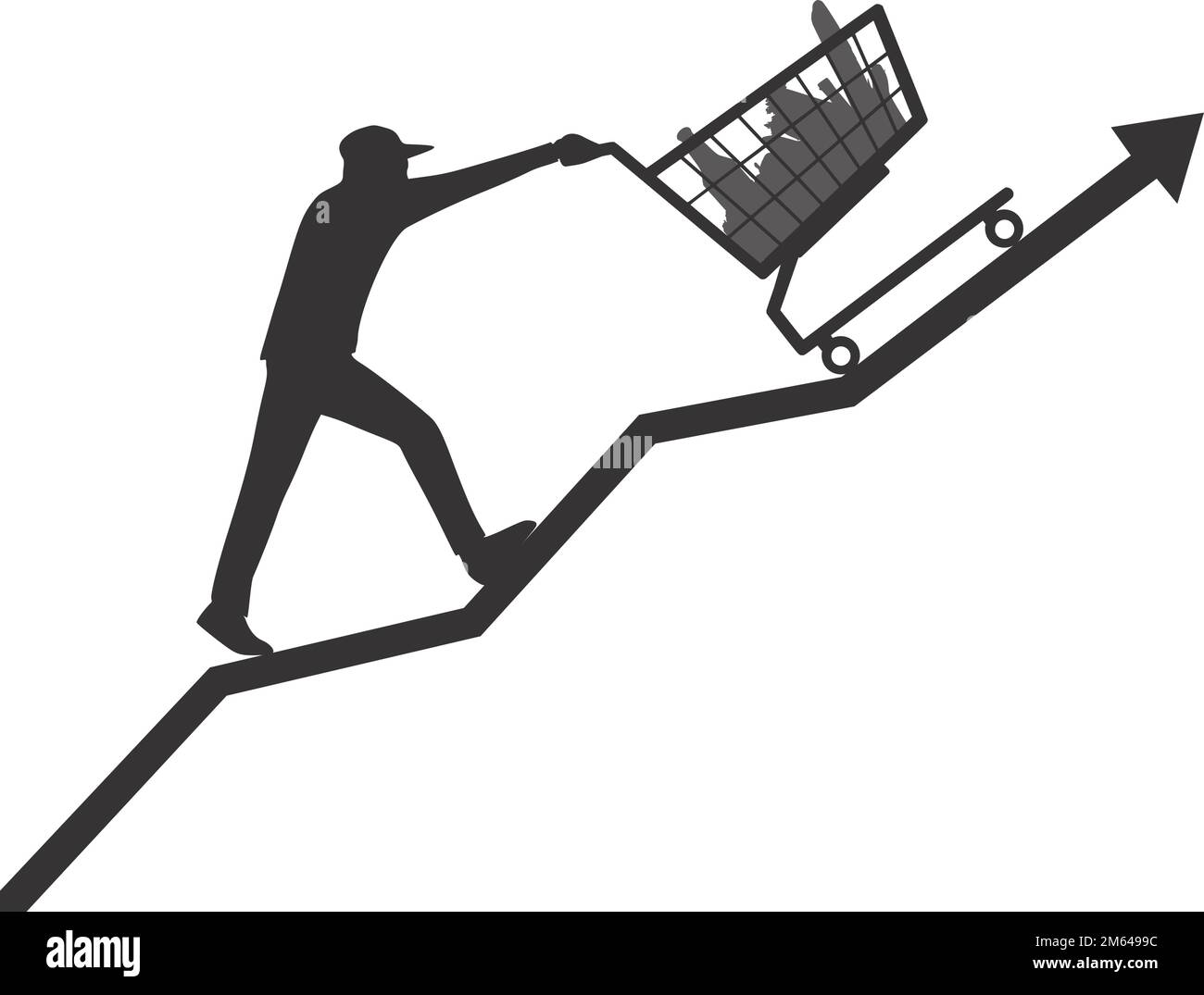 A man pushing a shopping cart going up with an arrow chart Stock Vector ...