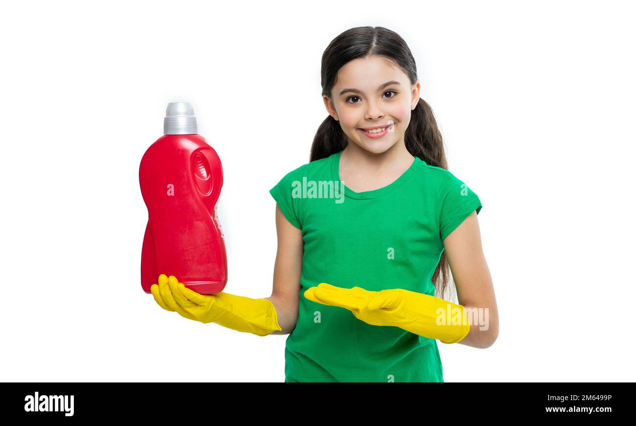 photo of positive girl cleaner with detergent. girl cleaner with ...
