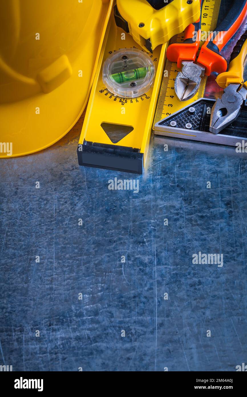 Toolset of working objects on scratched vintage metallic background ...