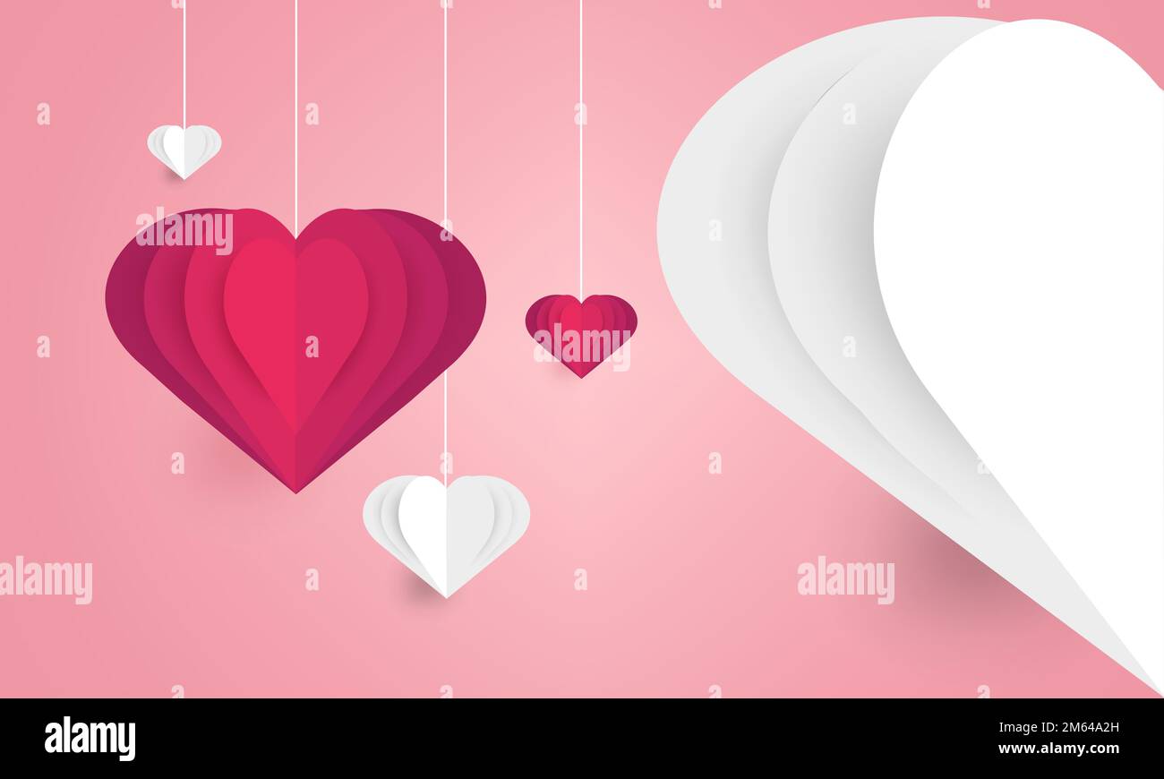 Background with hearts. Paper art Vector illustration. Paper cut and ...