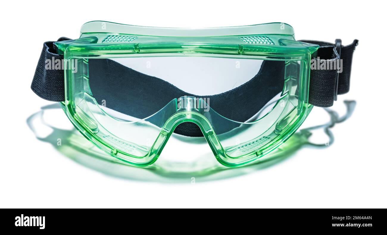 transparent green working goggles isolated on white Stock Photo - Alamy
