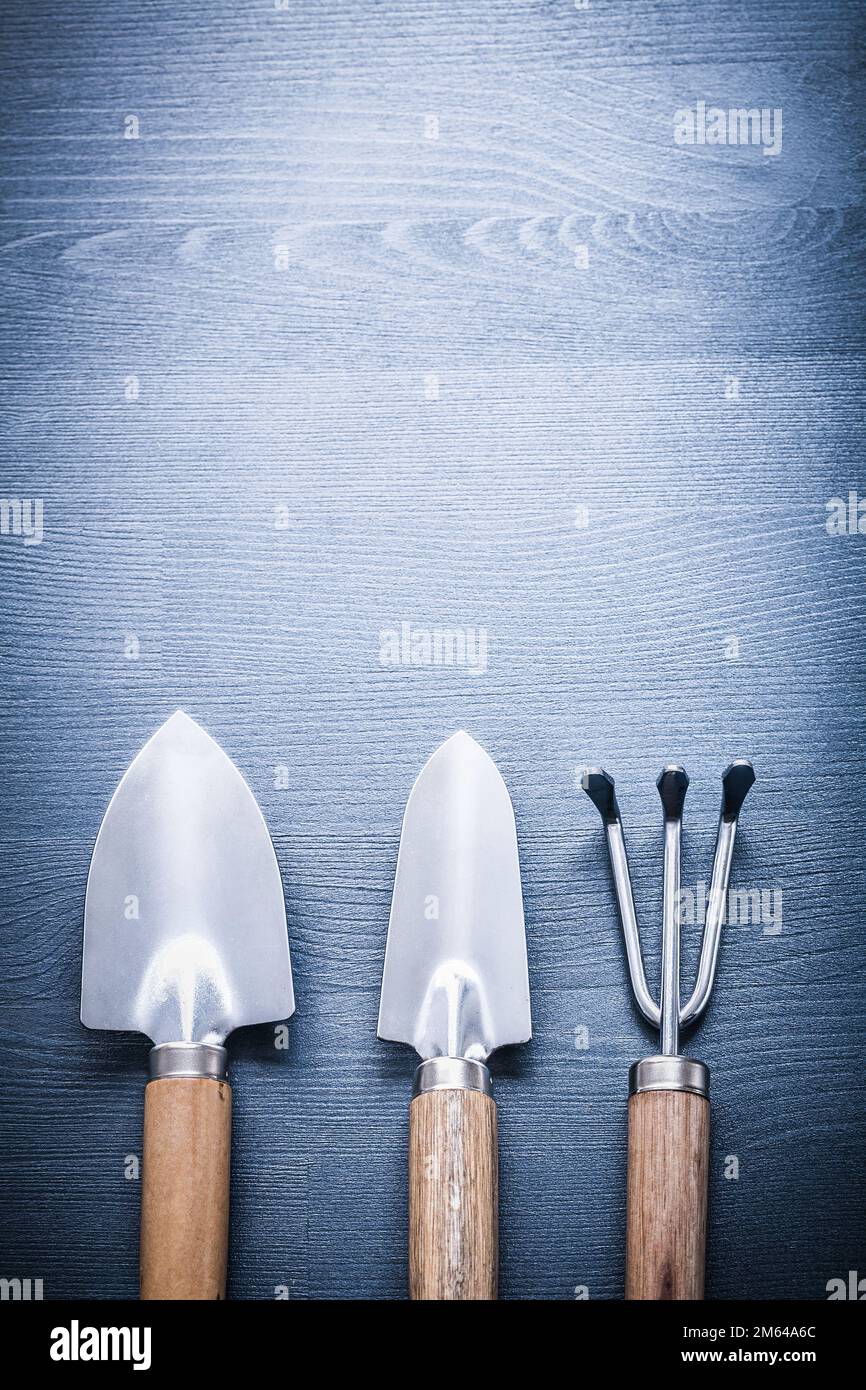 vertical version two garden spades and fork Stock Photo - Alamy