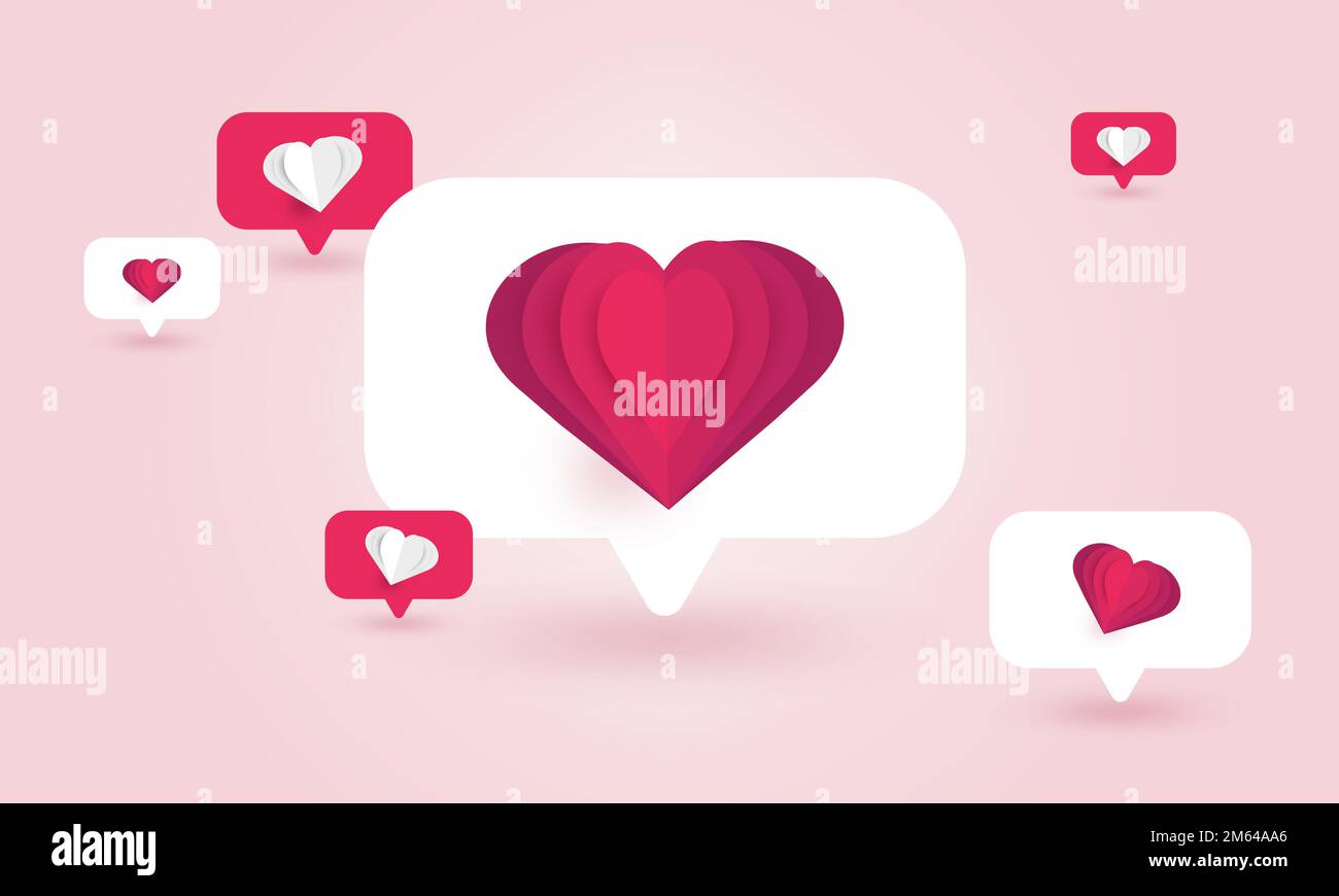 Pink background with message sign with paper hearts. Paper art Vector ...