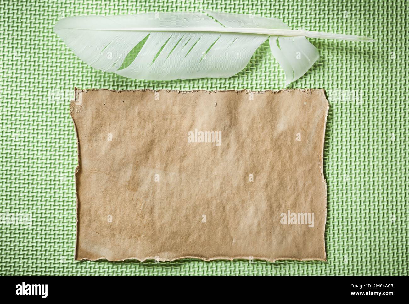 Vintage paper plume on green background horizontal image Stock Photo ...