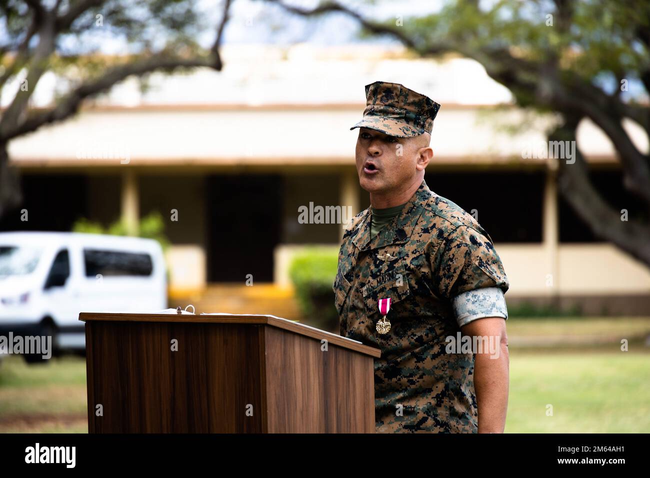 U.S. Marine Corps Sgt. Maj. Jose Romero, offgoing sergeant major ...