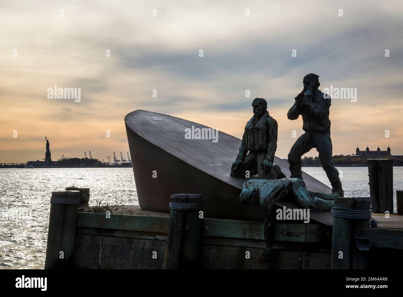 American Merchant Mariners' Memorial and the view of Ellis Island and ...