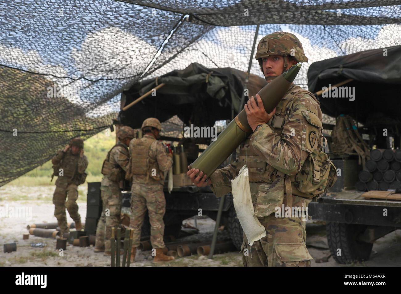 U.S. Army Pfc. Mason Diaz, a cannon crewmember assigned to Battery B ...