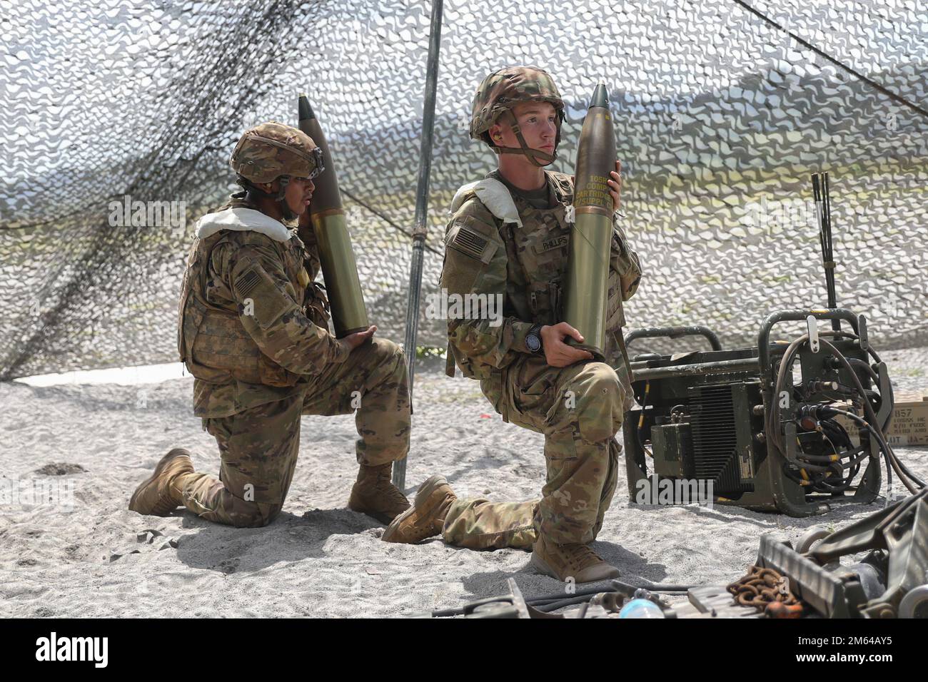 U.S. Army Pvt. Leo Phillips, a fire control specialist assigned to ...