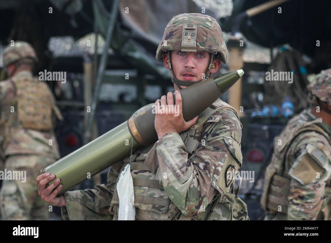 U.S. Army Pfc. Mason Diaz, a cannon crewmember assigned to Battery B ...