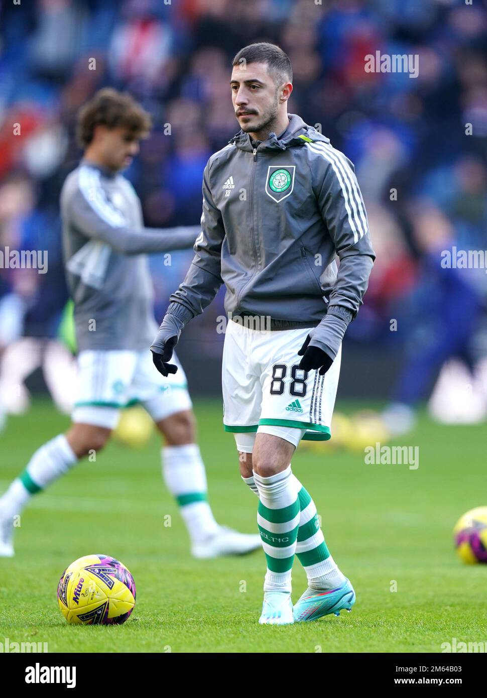Celtic's Josip Juranovic warming up before the cinch Premiership match ...