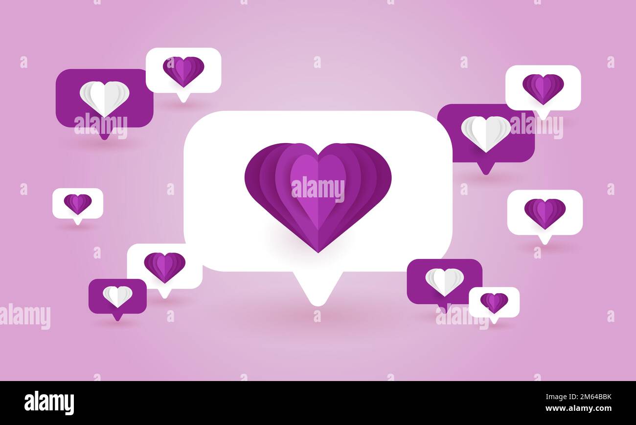 Background with chat icons with paper hearts. Concept of talking ...
