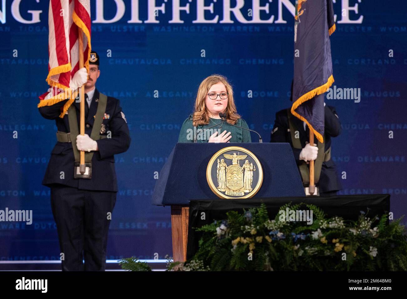 January 1, 2023, Albany, New York, United States: Phoebe Ziehm recites ...