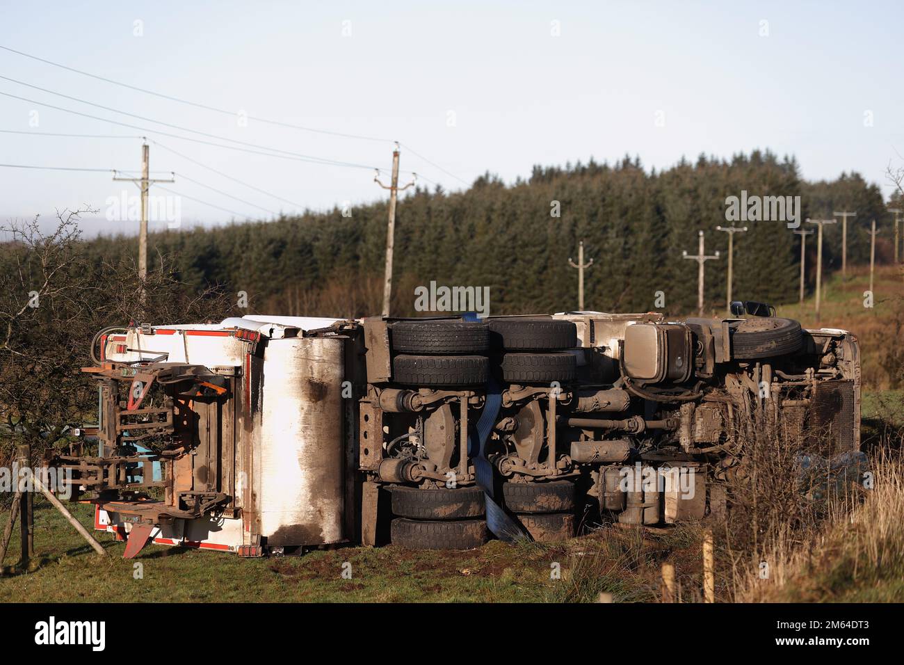 A Bryson Recycling lorry which has overturned in the bad weather on the ...