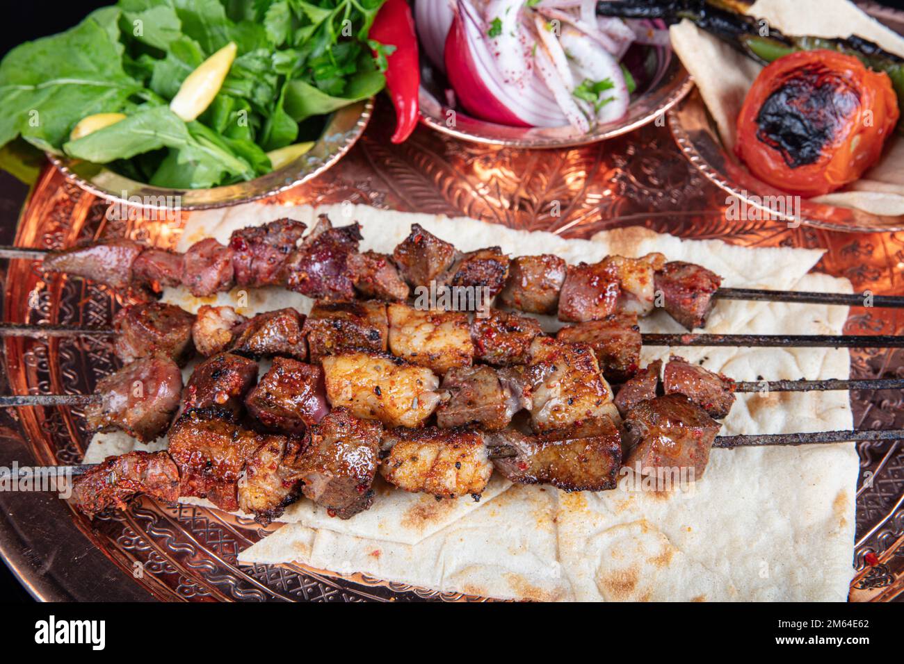 Liver kebab, one of Adana's special tastes. street flavors. Grilled ...
