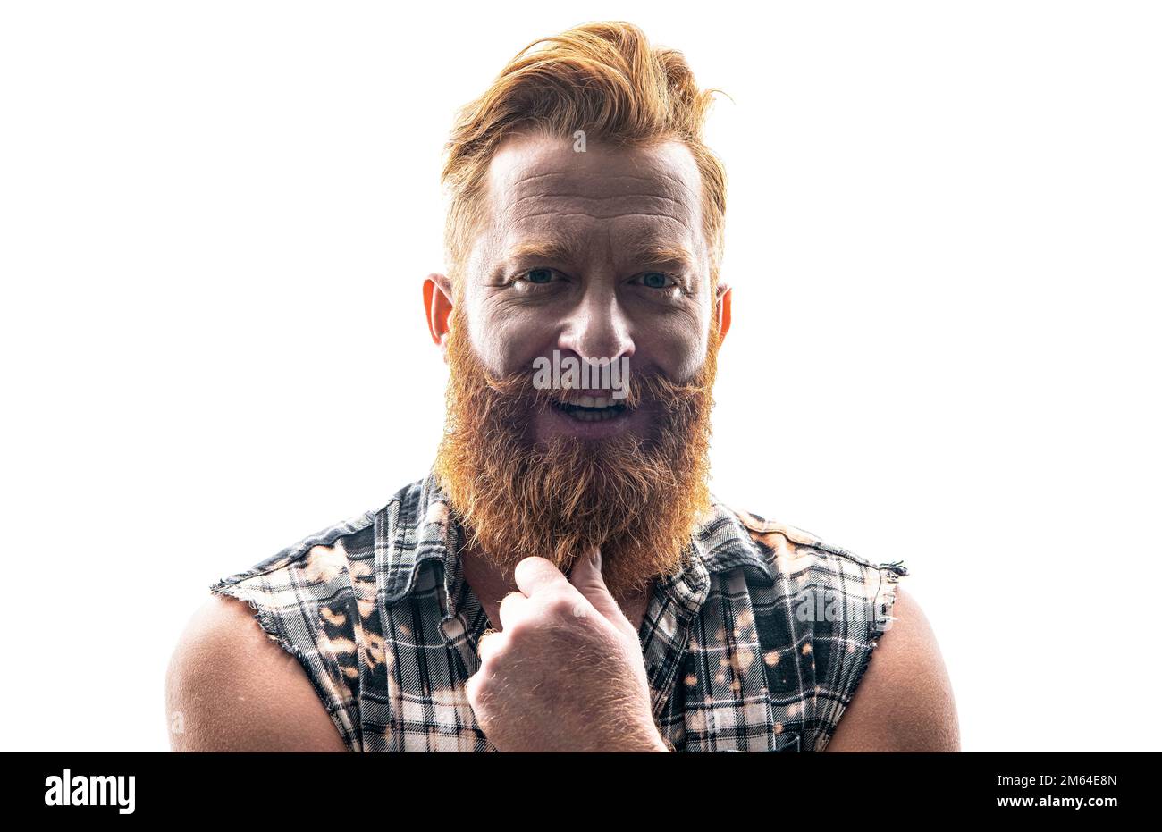 happy brutal bearded man isolated on white. brutal bearded man in ...