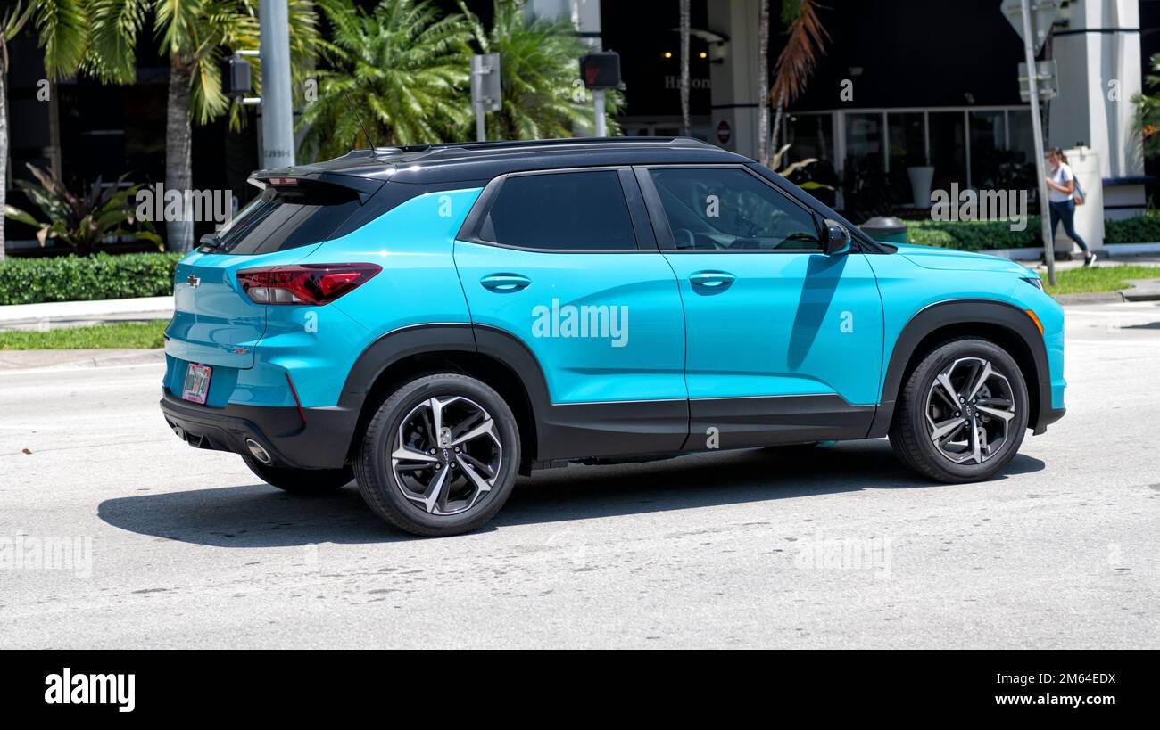 Miami Beach, Florida USA - April 15, 2021: blue chevrolet trailblazer ...