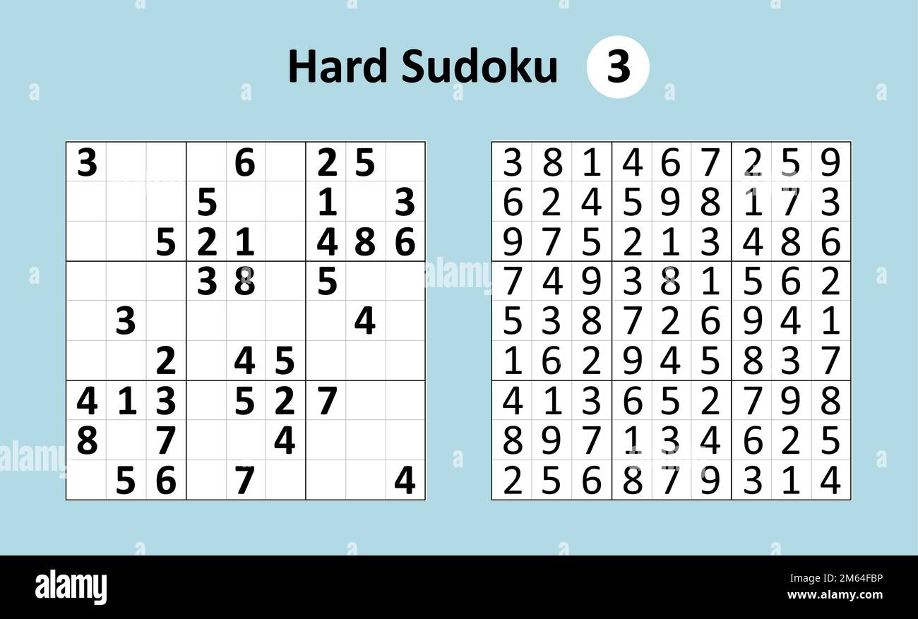 Sudoku game with answers. Hard complexity. Simple vector Stock Vector Image & Art - Alamy