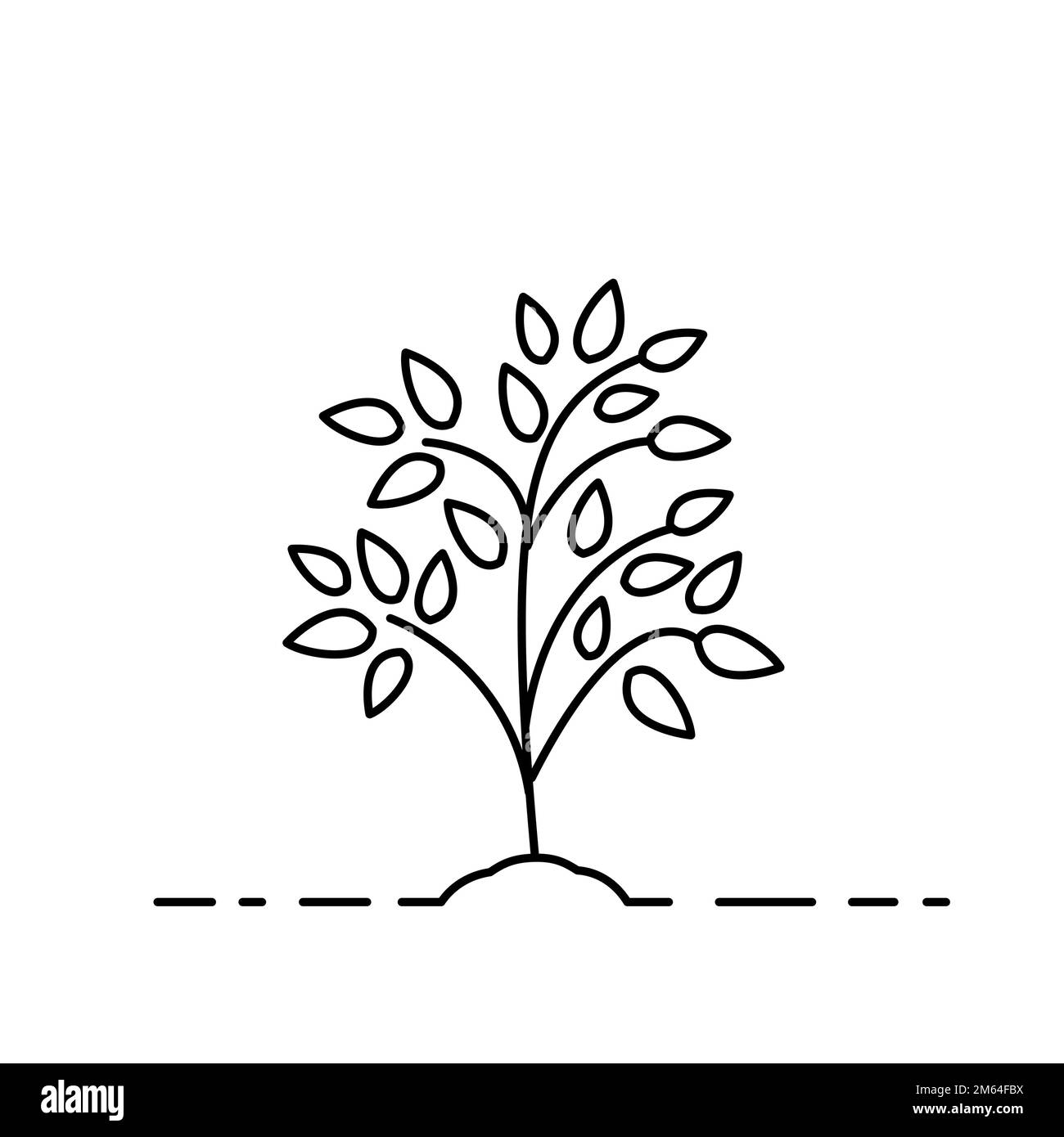 outline of a tree with leaves is black. Vector illustration with thin ...
