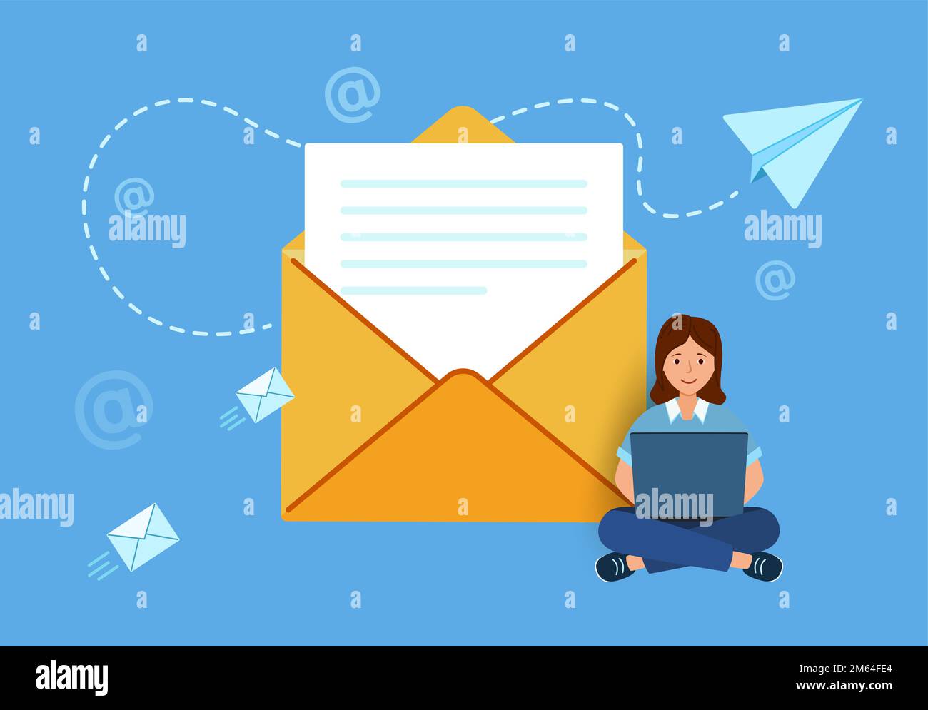 concept An email. the letter is in an envelope. Girl writes an email ...