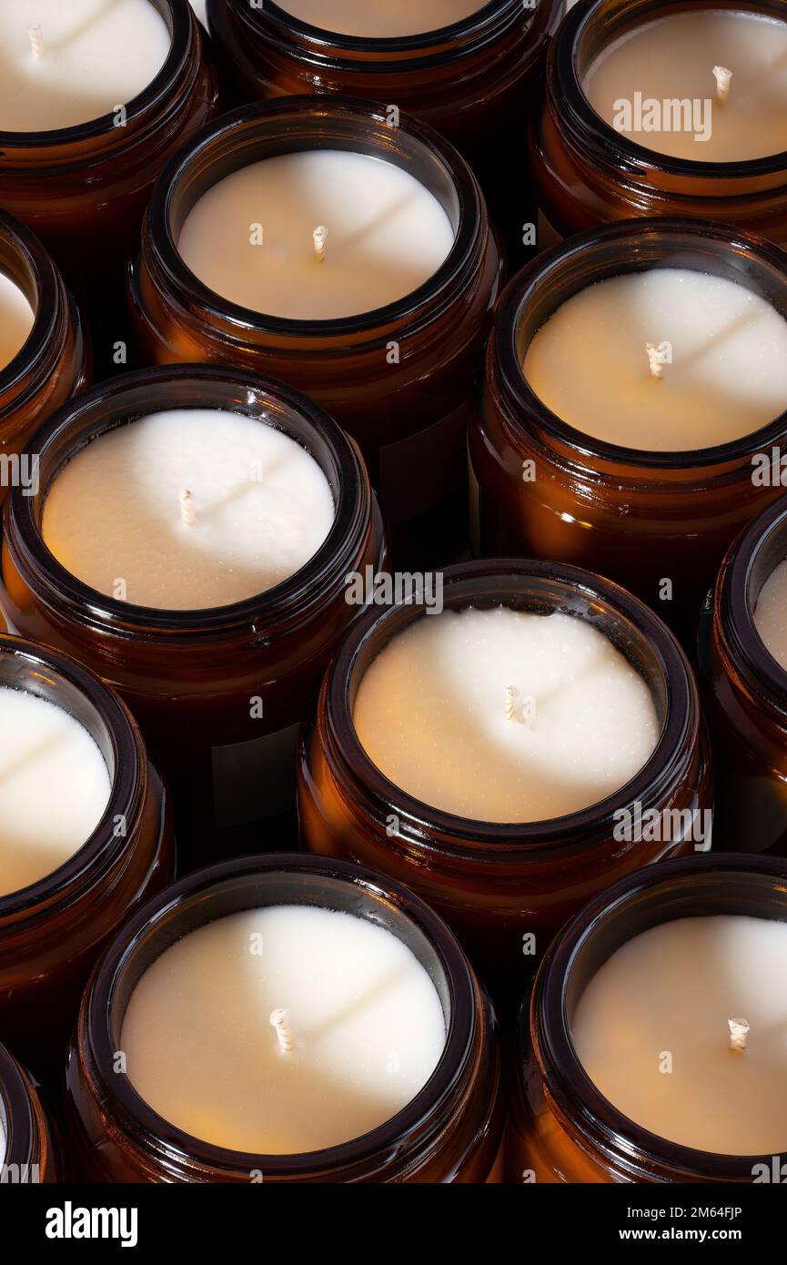 Group of Handmade Soy and coconut wax candles in a Amber and opaque ...