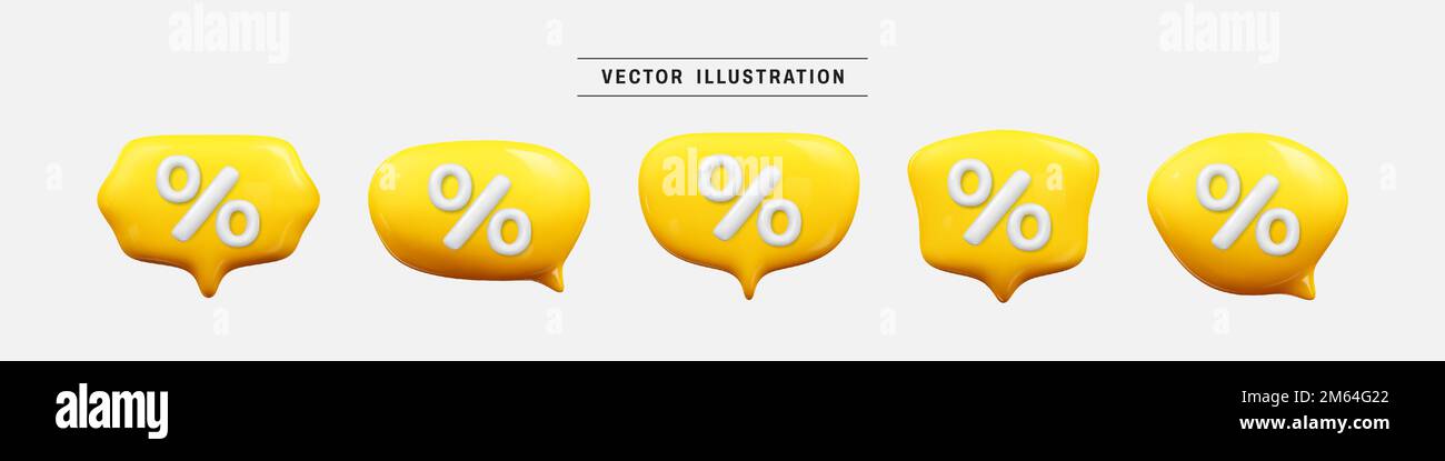 Speech bubble with percentage symbol 3d icon set. realistic design ...