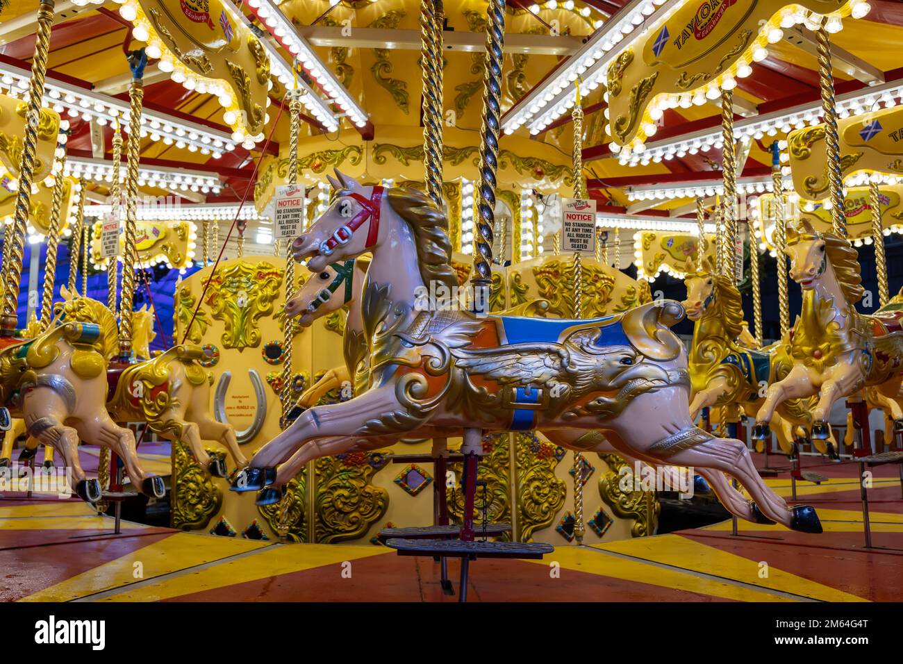 Traditional Venetian carousel or merry-go-round with horses, Edinburgh ...