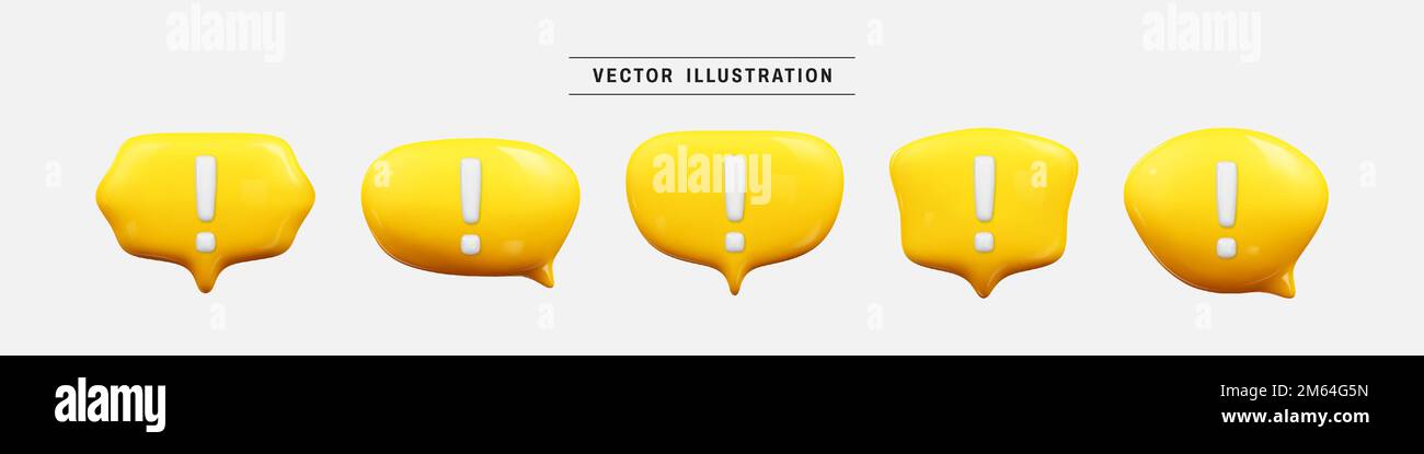 Speech bubble with exclamation mark 3d icon set. realistic design ...