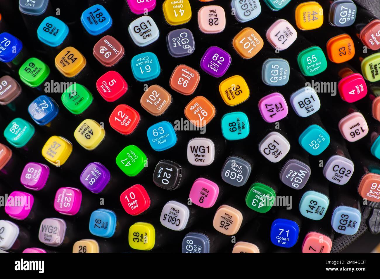 Colored marker caps with signed color number Stock Photo - Alamy